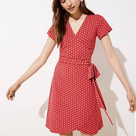 LOFT | Dresses | Loft Red Wrap Dress | Poshmark